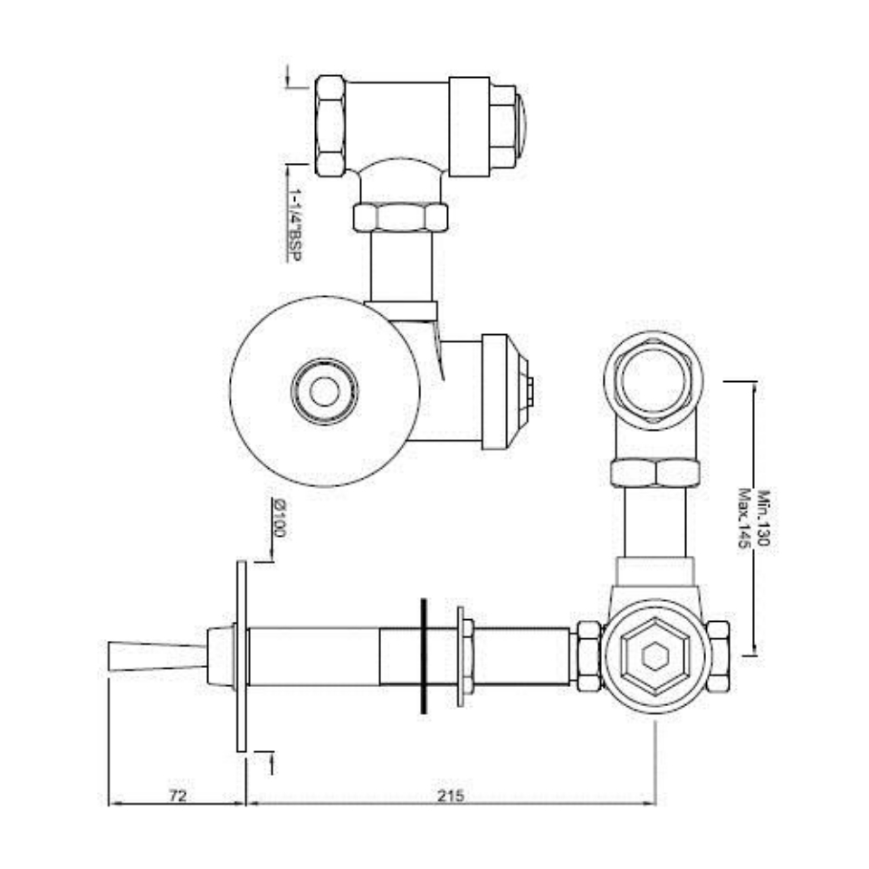 Concealed Flush Valve with 200mm Long Operating lever