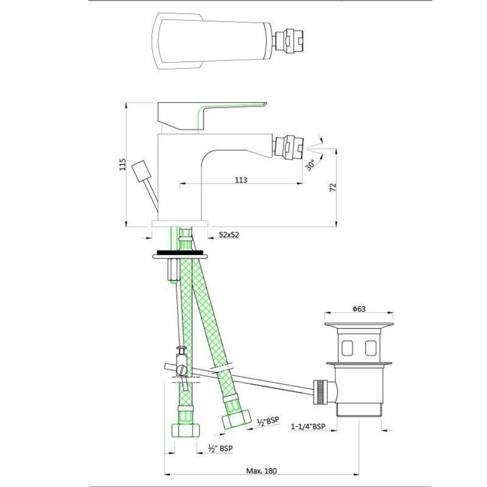 Kubix Prime Chrome - Single Lever One Hole Bidet Mixer
