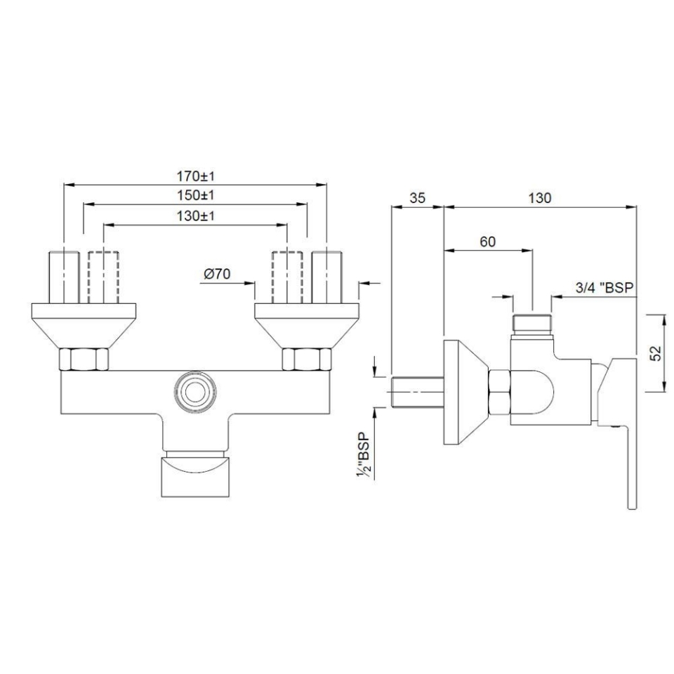 Fusion Exposed Single Lever Overhead Shower Water Mixer