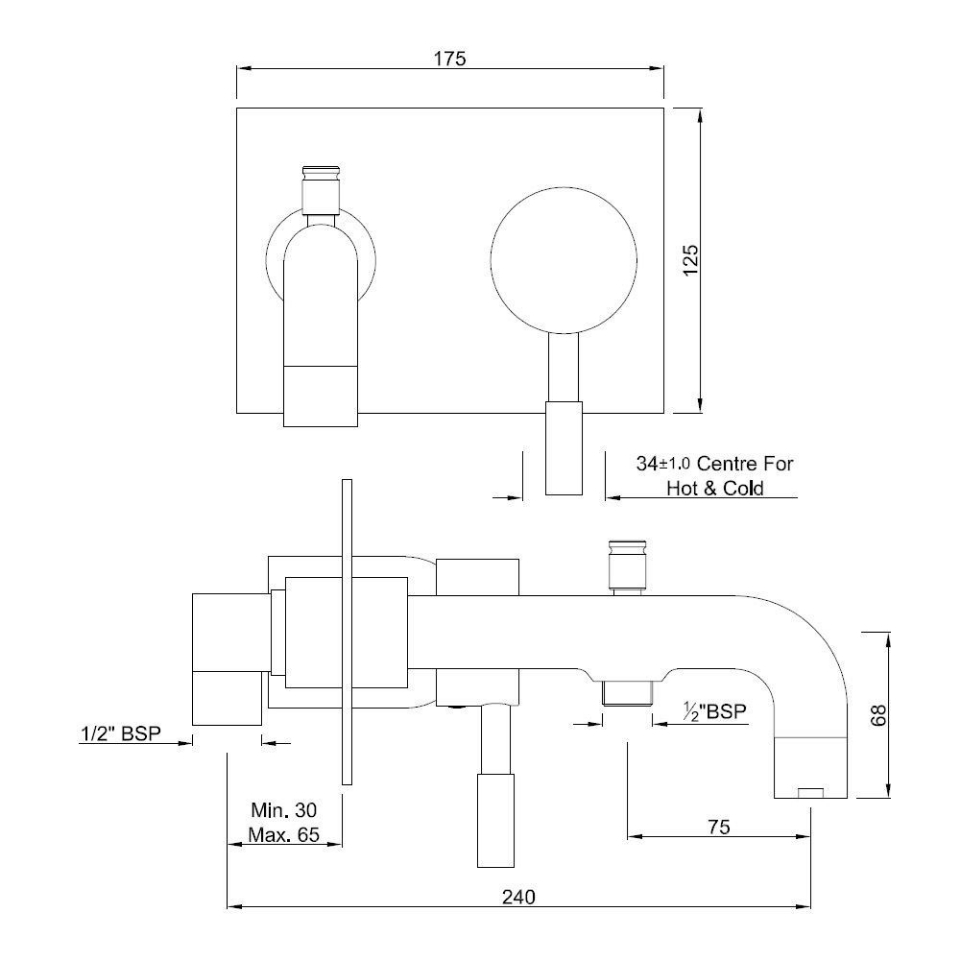 Solo 1 Lever Bath and Hand Shower Concealed WallMixer