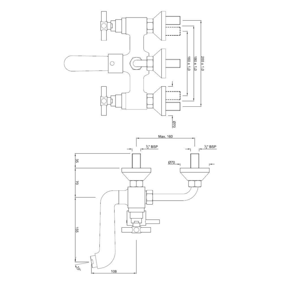 Solo- 2 in 1 Wall Mixer with Spout and Shower provision