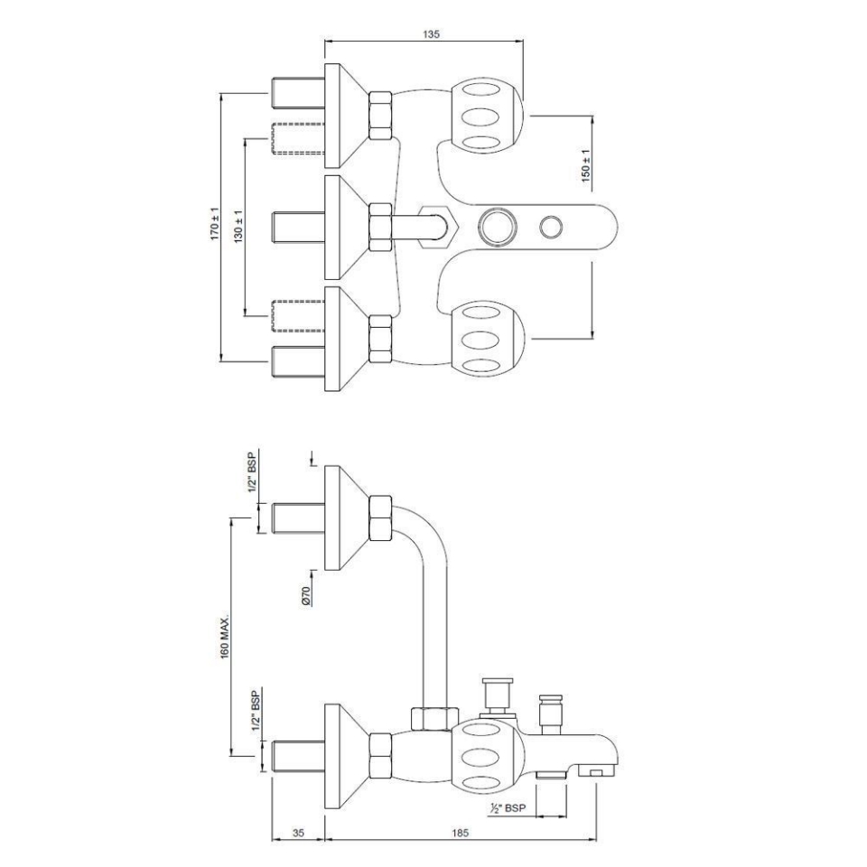 Clarion Wall Mixer with Overhead and Hand Shower