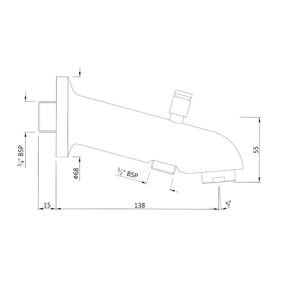 Inclined Shape Bathtub spout with Hand Shower outlet