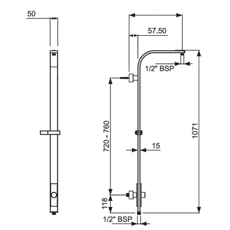 15mm Flat Shaped Exposed Shower Pipe - Concealed Water Connection