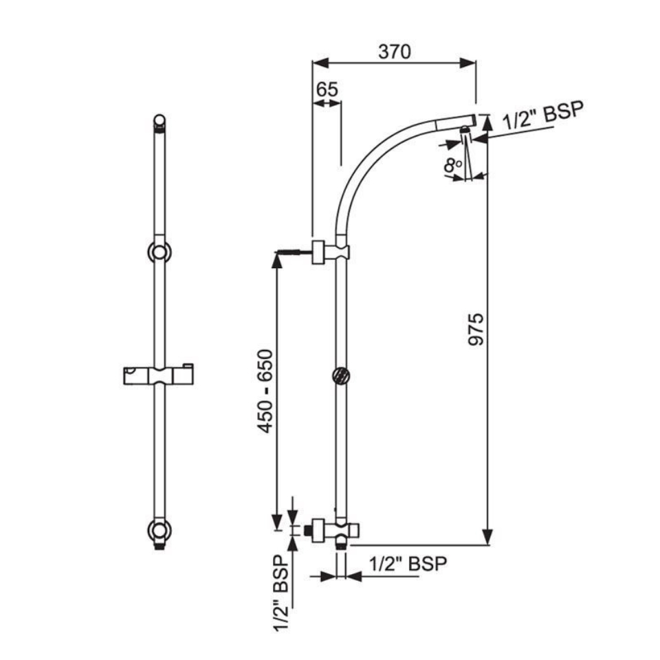 8mm Round Shaped Shower Pipe - Concealed Water Inlet