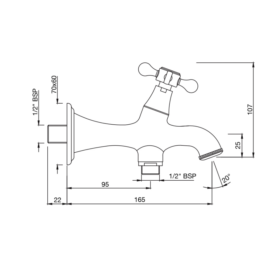 2-Way Bib Cock Tap with Wall Flange Chrome