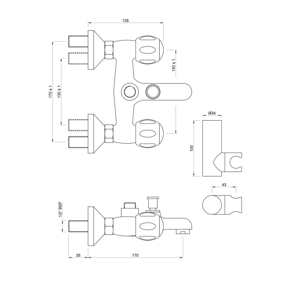 Clarion Wall Mixer with Spout and Hand Shower Provision