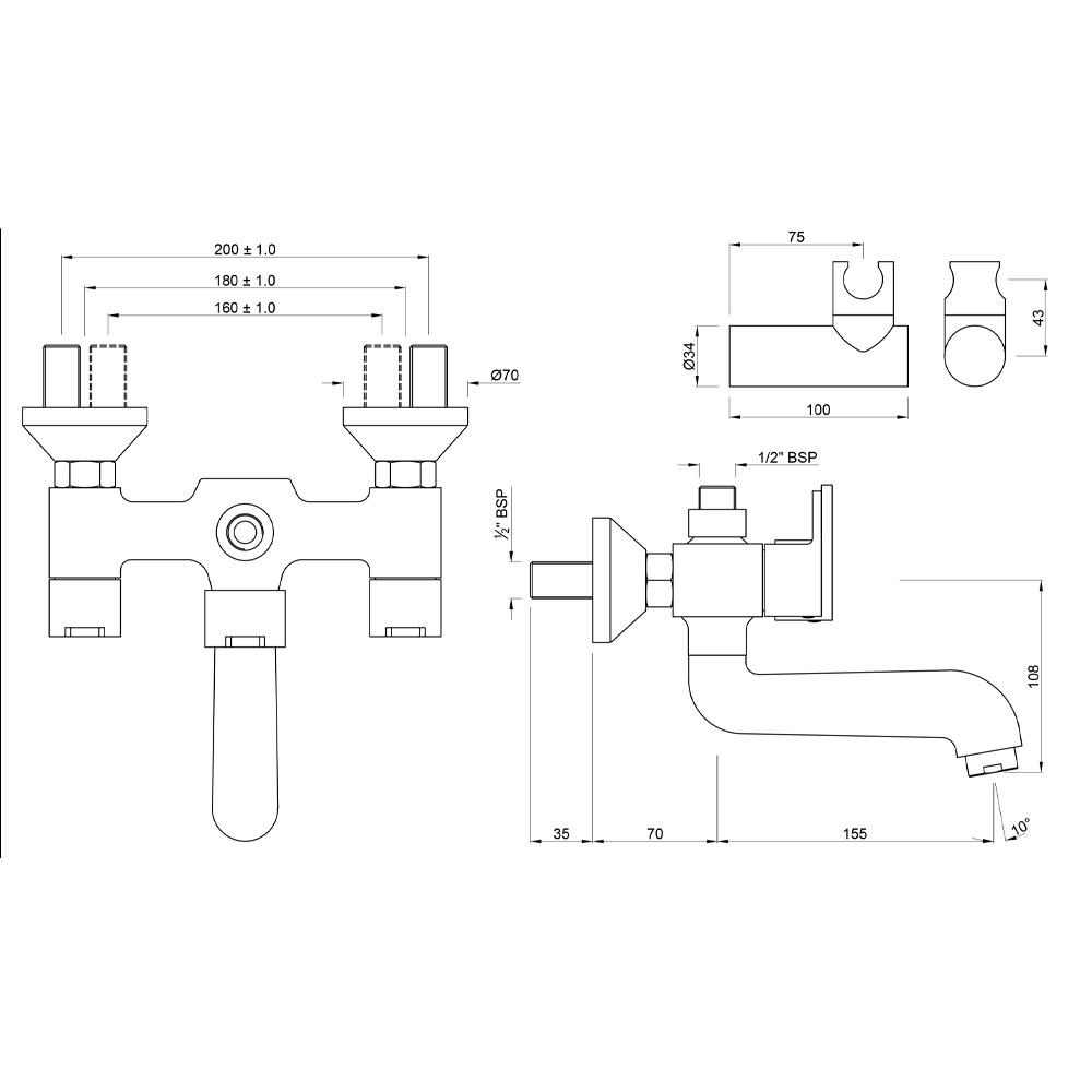 Fusion Wall Mixer with Hand Shower Provision