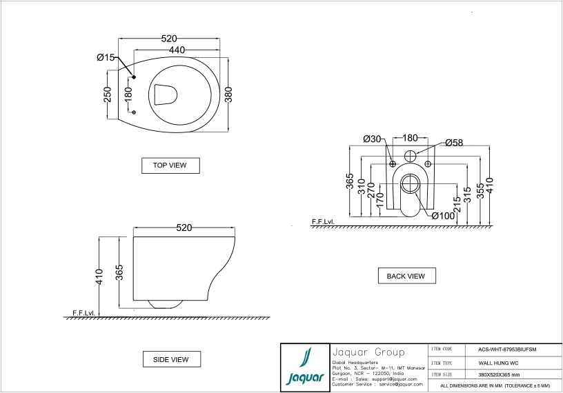 Rimless Wall Hung WC with UF Soft Close Cover | ARC