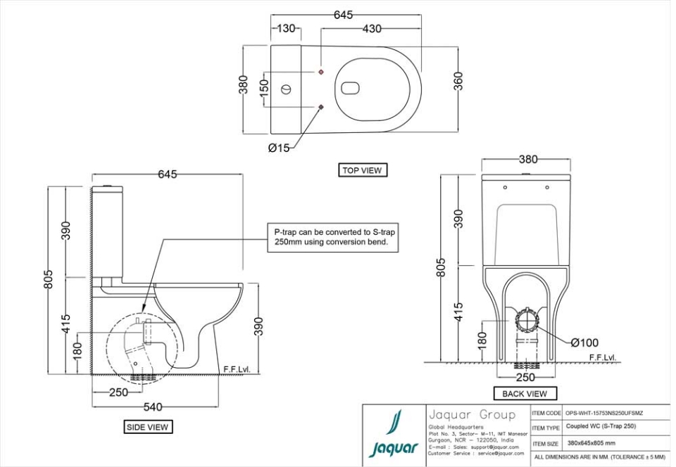 Opal Rimless S-Trap Floor Mount Toilet Seat With Cistern