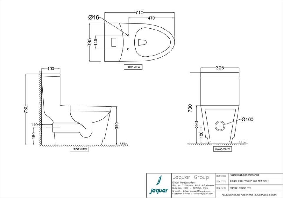 Vignette Rimless Single Piece P-Trap WC Toilet Seat
