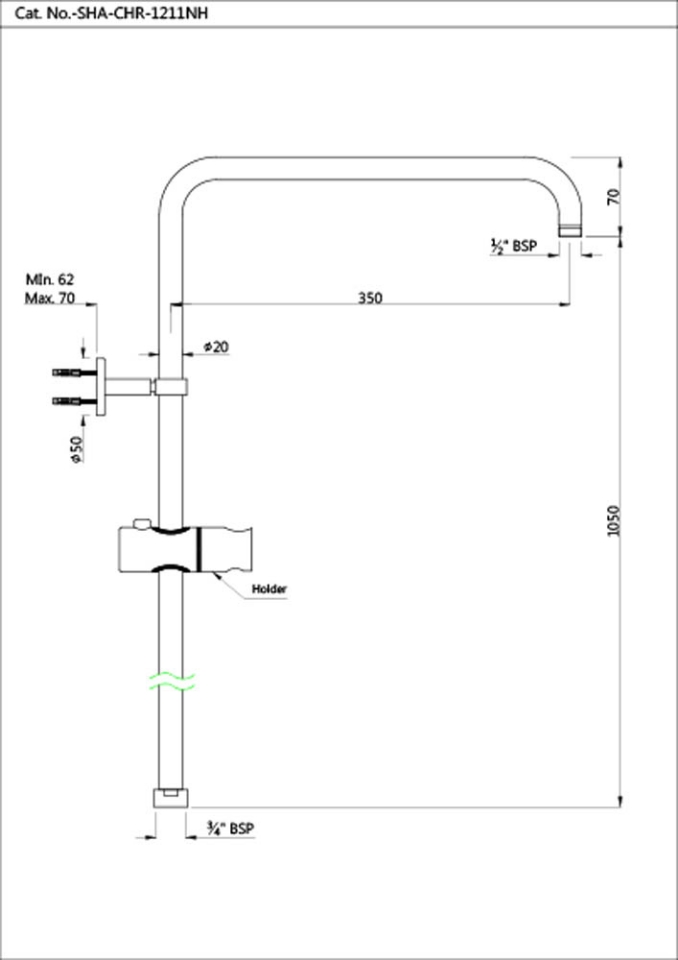 16mm Exposed Shower Pipe for Wall Mixer| 1120X410mm