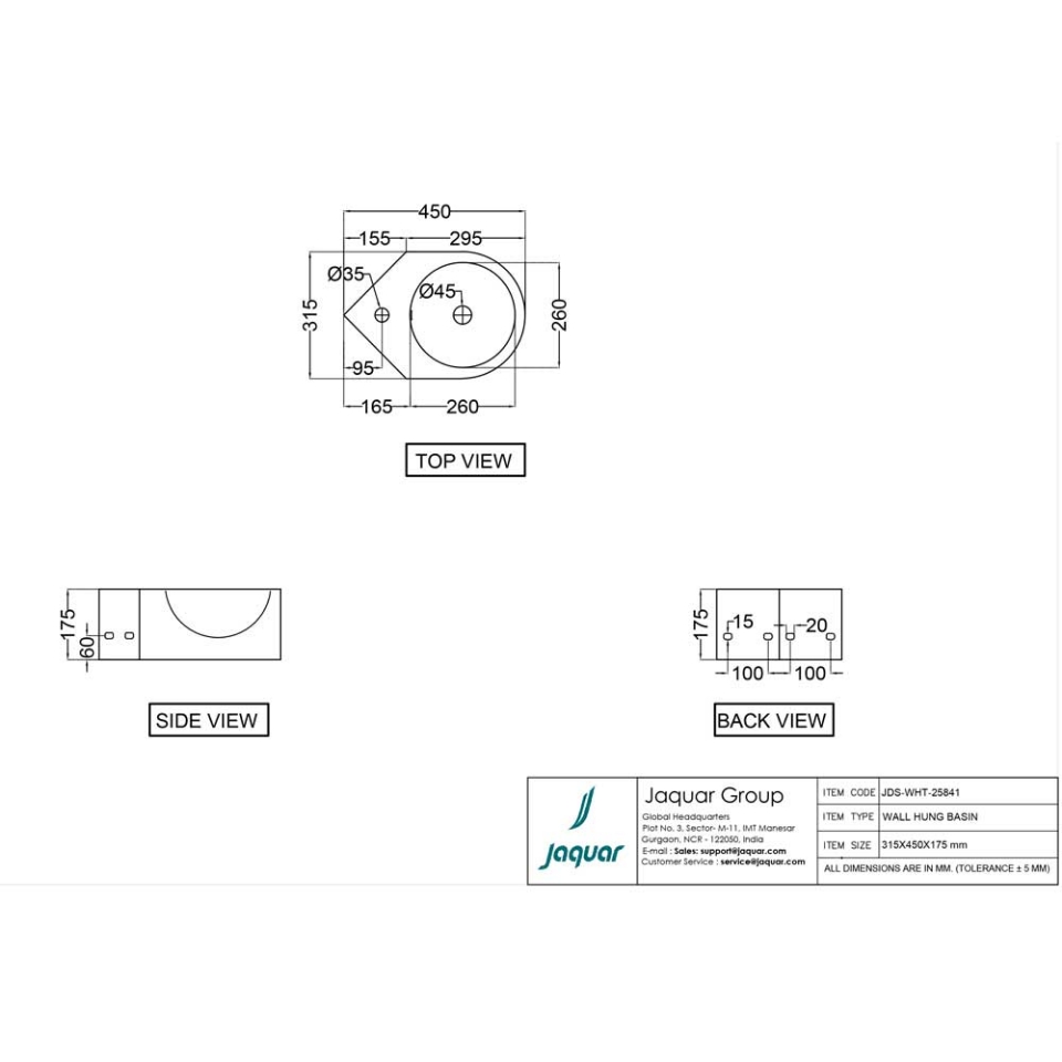 Designer Corner Wash Basin - Wall Hung | JDS-WHT-25841