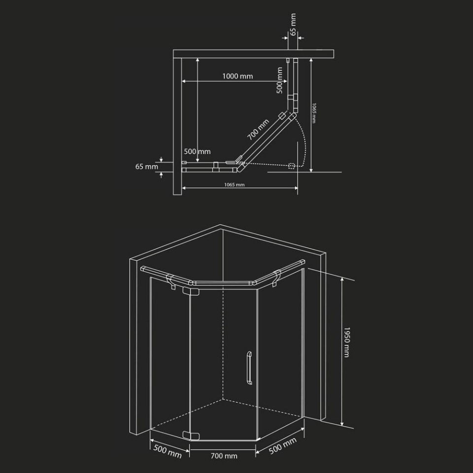Ritz Pentagon Shaped 3 Glass Corner Shower/Bath enclosure