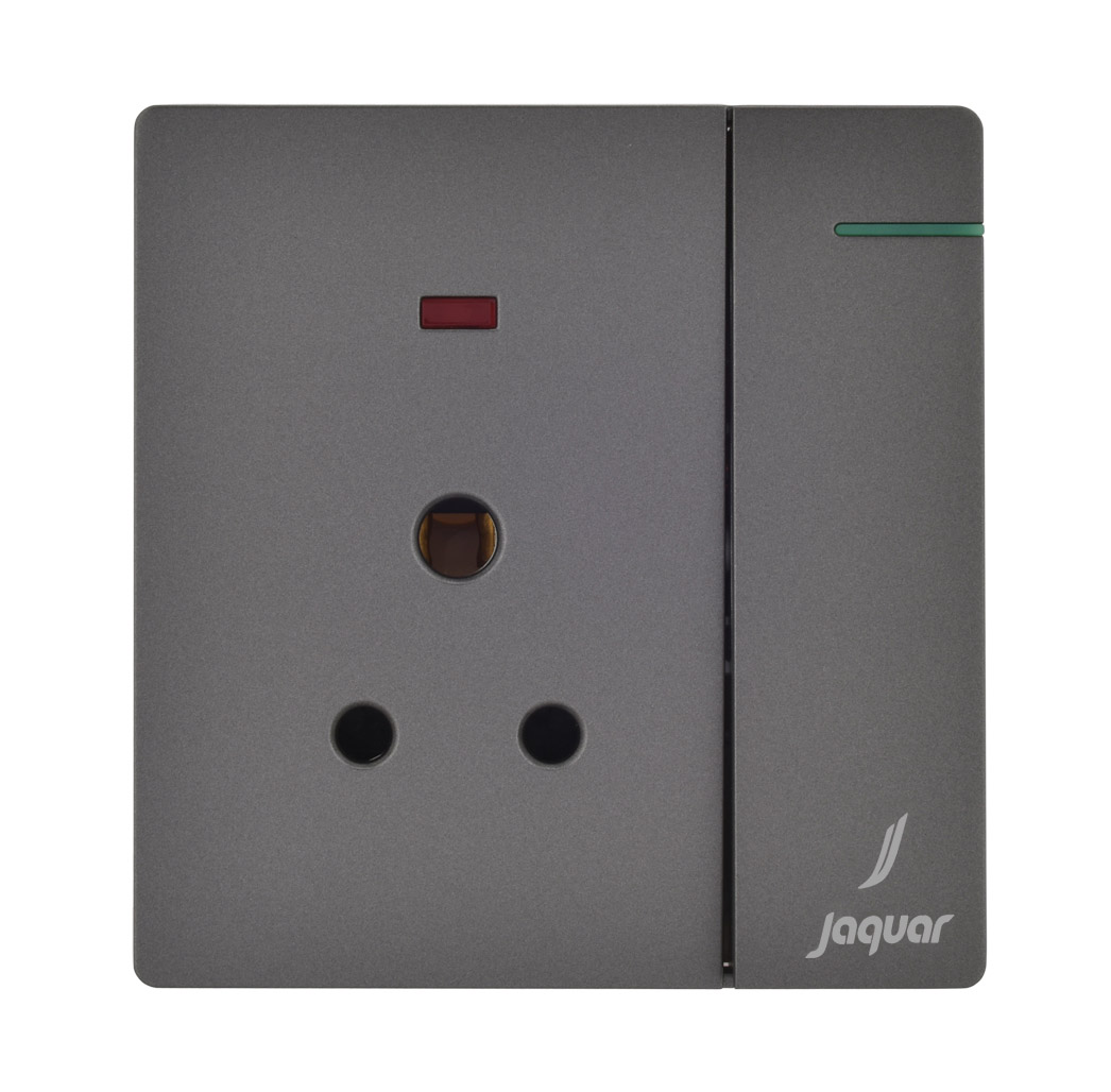 Grey Finish 6Amp Combined Socket-Switch with Indicator | Jaquar